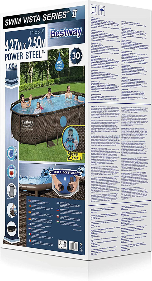 Bestway Power Steel Frame Pool 427 x 250 x 100 cm - Oval - Set incl ...